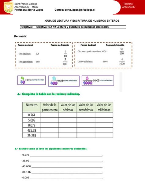 Guía De Números Enteros Y Decimales Pdf