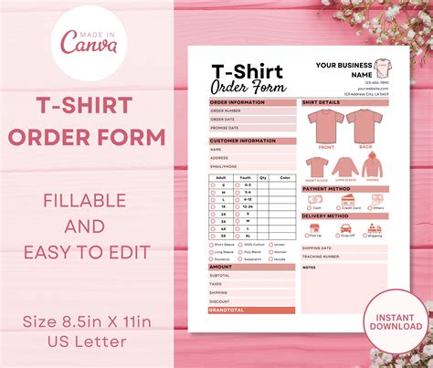 Editable T Shirt Order Form Template Custom T Shirt Order Form Craft
