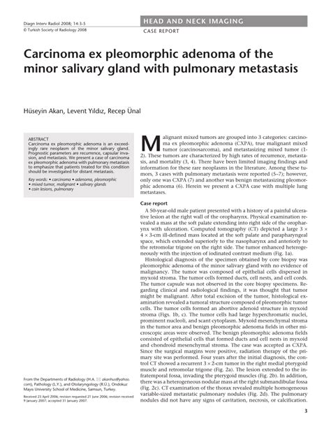 Pdf Carcinoma Ex Pleomorphic Adenoma Of Minor Salivary Gland With