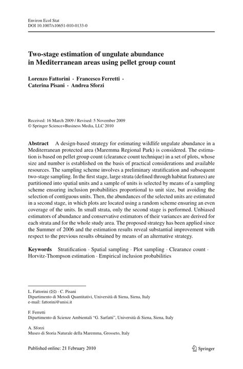 Pdf Two Stage Estimation Of Ungulate Abundance In Mediterranean Areas Using Pellet Group Count