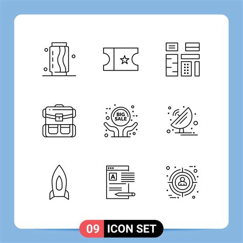 Set Of 9 Commercial Outlines Pack For Big Sale Luggage Content Bag Travel Editable Vector Design