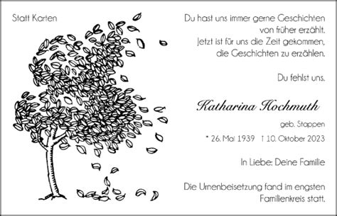 Traueranzeigen Von Katharina Hochmuth Wirtrauern