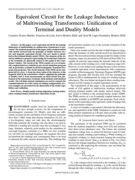 Equivalent Circuit For The Leakage Inductance Of Multiwinding Transformers Pdf Inductance