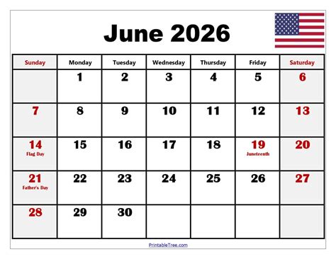June Calendar Dates 2026 2026 Calendar Printable