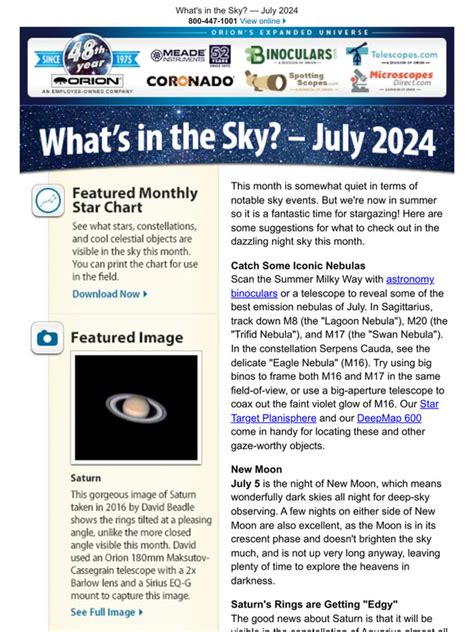 Orion Telescopes Whats In The Sky July 2024 Milled