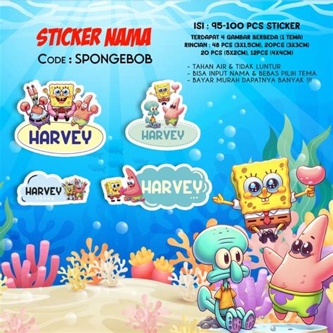 Jual Sticker Stiker Label Nama Karakter Tema Spongebob Cute Kota Medan Marvelously Custom