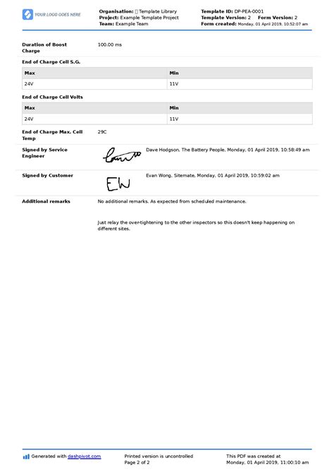 Battery Maintenance Log Sheet Template Free And Customisable
