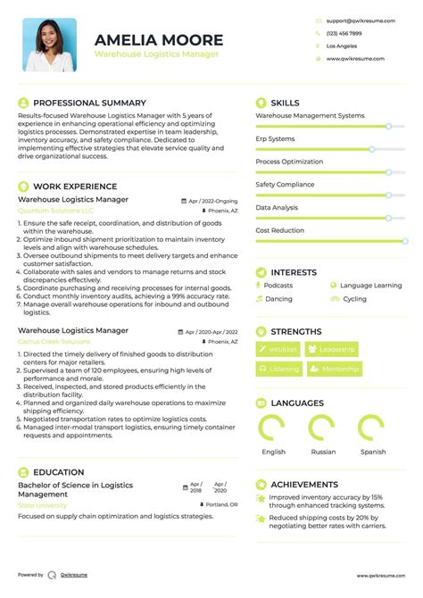 Logistics Manager Resume Sample