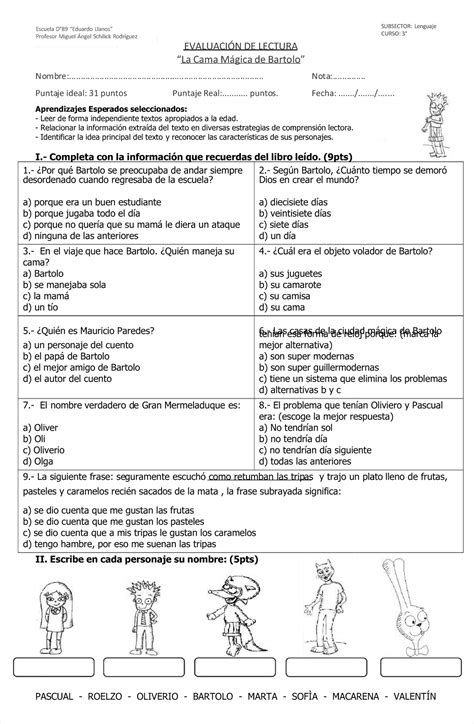 Pdf Prueba La Cama Magica De Bartolo Compress EvaluaciÓn De