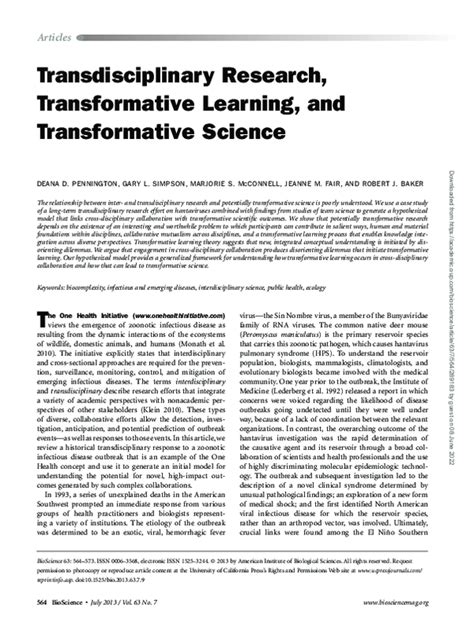 Pdf Transdisciplinary Research Transformative Learning And