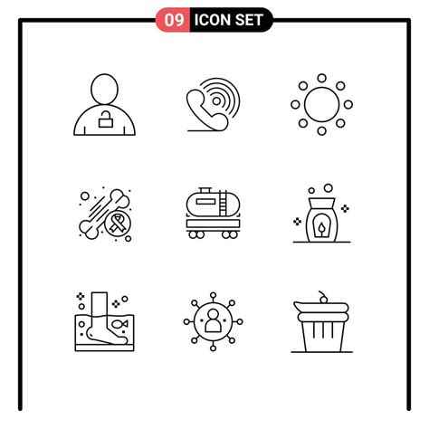 Set Of 9 Modern Ui Icons Symbols Signs For Day Bone Ring Awareness Symbolism Editable Vector