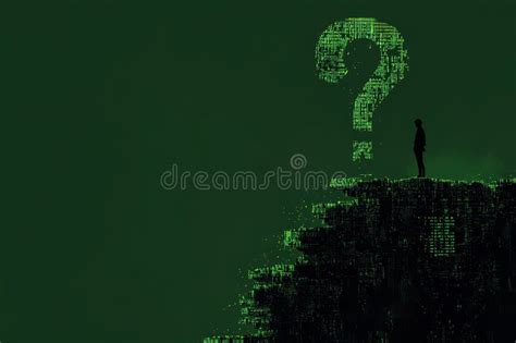A Man Standing In Front Of Question Mark Symbol On Green Ascii Art Decision And Confusion