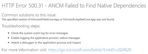 error 500 31 after deployed asp core 3 1 app to azure app service