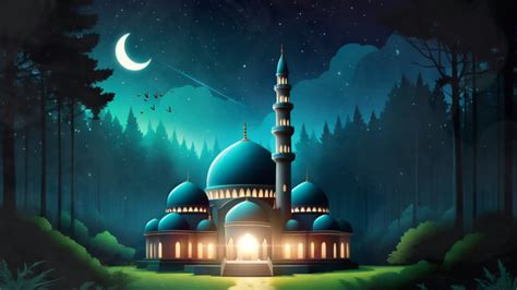 Ai Generated Islamic Animation Of Beautiful Night Mosque Building And