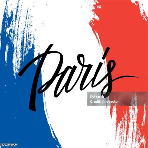 손으로 쓴 비문 파리와 프랑스의 국기의 색상브러시 스트로크 손으로 그린 글자 디자인용 서예 요소입니다 붓놀림에 대한 스톡 벡터 아트 및 기타 이미지 Istock