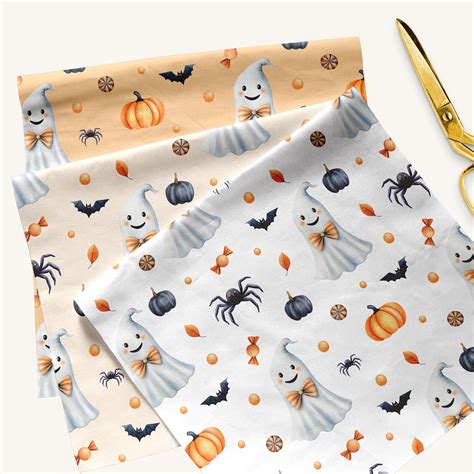 Cute Ghosts Seamless Pattern Pumpkins Spider Bat Halloween Spooky