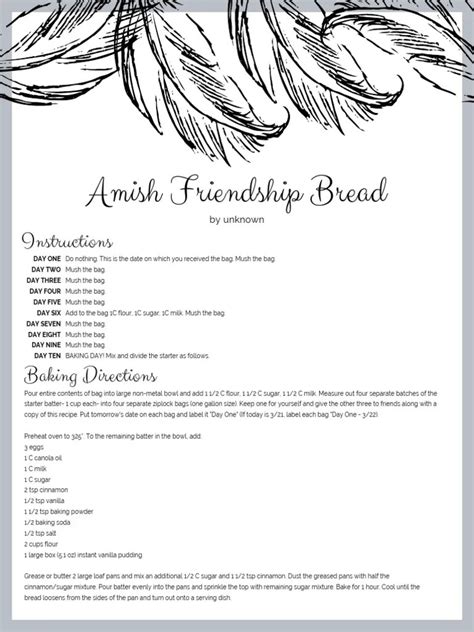 Amish Friendship Bread Recipe Printable Educational Printable Activities