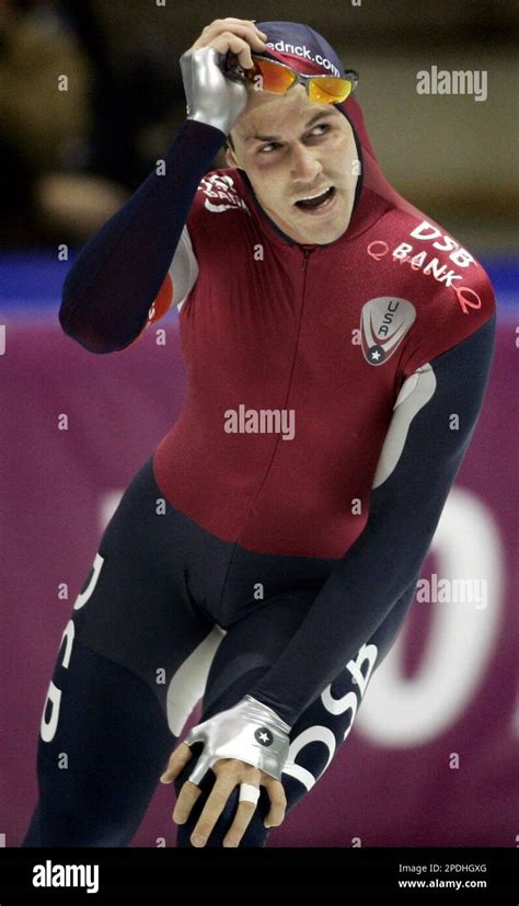 Chad Hedrick Of The Us Reacts After His Race At The 10000 Meter Event During The Isu World Cup