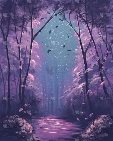 夜晚的梦幻紫罗兰森林 花瓣网