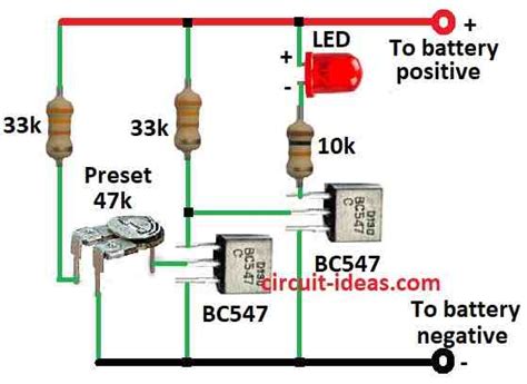 Simple Low Battery Indicator Circuit Using Two Transistors Circuit Simple Low Battery Indicator Circuit Using Two Transistors Circuit