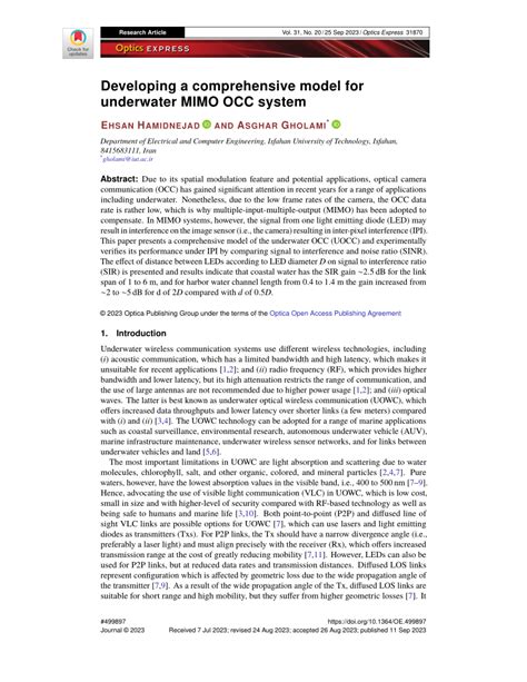 Pdf Developing A Comprehensive Model For Underwater Mimo Occ System