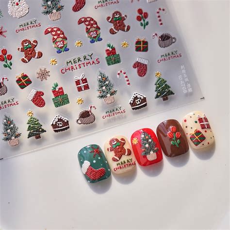 3d Christmas Nail Stickers Santa Elf Gingerbread Decals For Diy