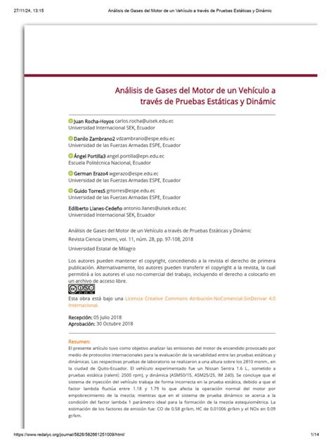 Análisis De Gases Del Motor De Un Vehículo A Través De Pruebas