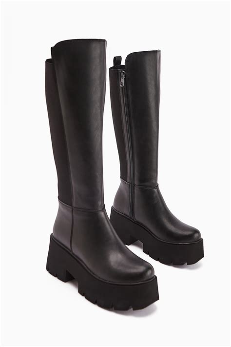 Sannah Siyah Platform Topuklu Kadın Çizme Limoya