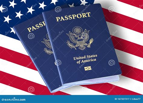 United States Of America Passports On Usa Or American Flag Stock Image