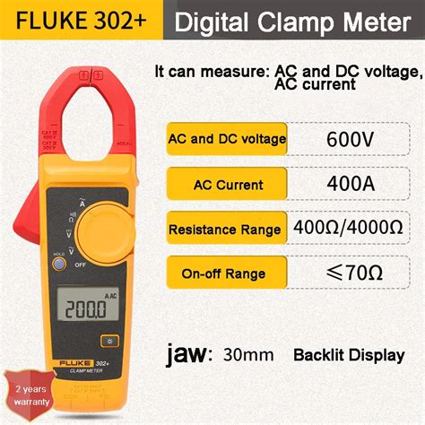 Fluke 302 303 Digital Current Clamp Meter Pliers Ammeter Resistance Tester Ac Amperimetric