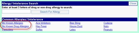 Clinical Adding Allergies Or No Known Allergies