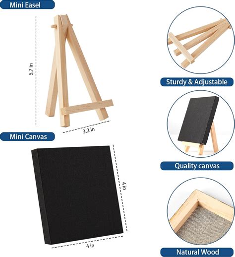 Juego De Mini Lienzos Negros Con Caballete Paquete De 18 3 X 3 Pulgadas Mini Lienzo Negro Y