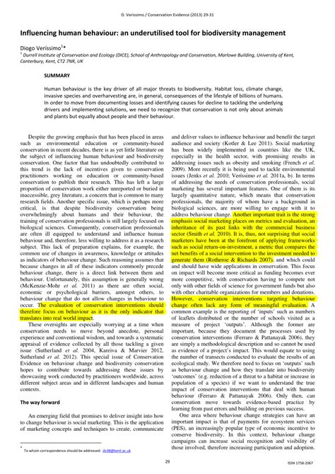 Pdf Influencing Human Behaviour An Underutilised Tool For Biodiversity Management