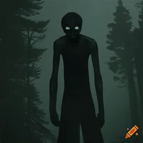 Tall Black Shadow Man Skinny Scary Glowing White Eyes Cabin Forest