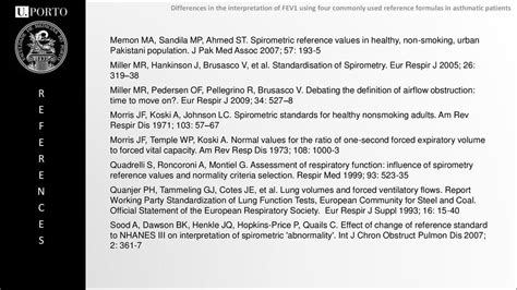 Differences In The Interpretation Of Fev1 Using Four Commonly Used