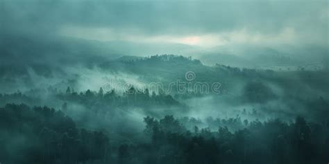 enigmatic landscapes shrouded in fog or mist with ethereal lighting