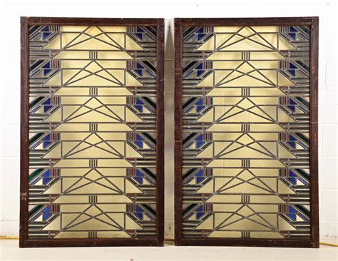 Lot Detail Pair Of Geometric Stained Glass Windows