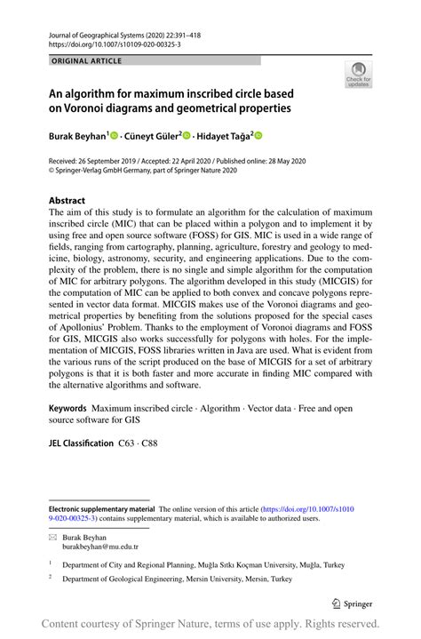 An Algorithm For Maximum Inscribed Circle Based On Voronoi Diagrams And Geometrical Properties