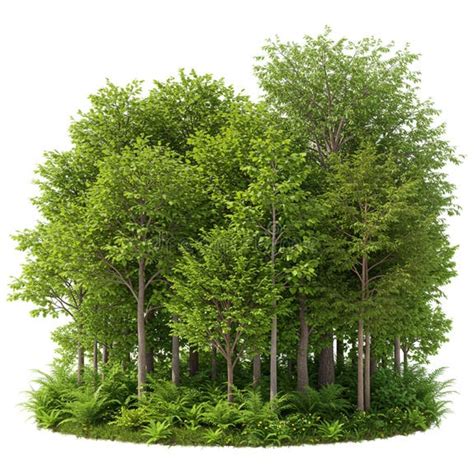 A Dense Grouping Of Trees Forms A Vibrant Green Foliage Cluster With Various Shades Stock