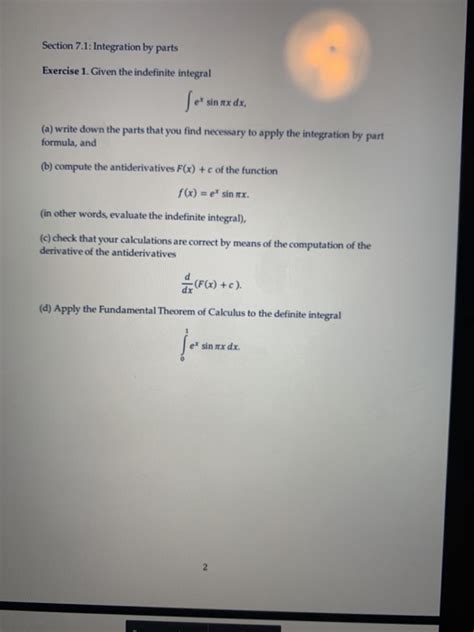 Solved Section Integration By Parts Exercise Given Chegg Com