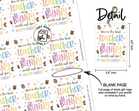 Best Teacher Easter T Tags Printable Bunny Theme Classroom Appreciation
