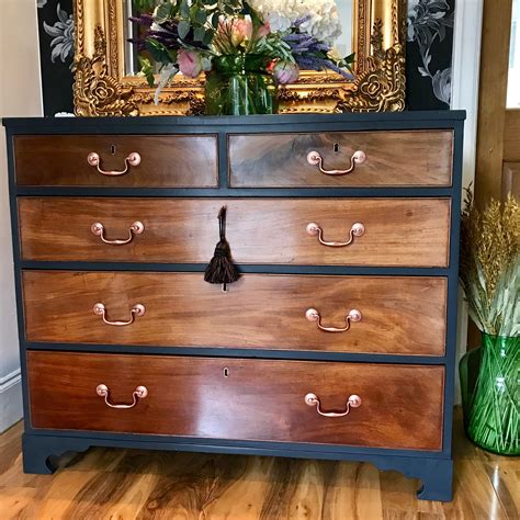 Fabulous Victorian Chest Of Drawers Hand Painted In Black And Mahognay