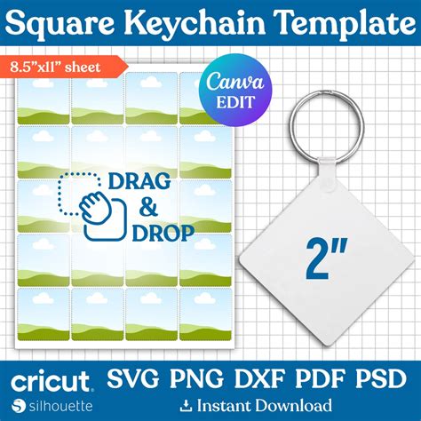 2 Square Keychain Template Keychain Template Svg Sublimation