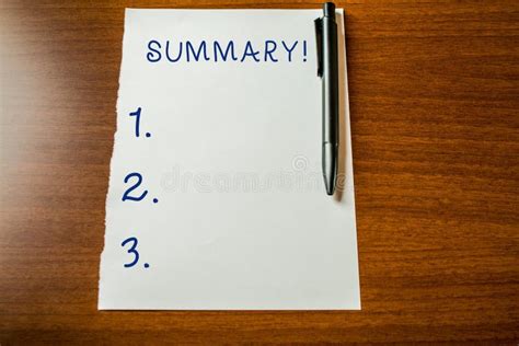 Handwriting Text Summary Concept Meaning Brief Statement Or Account Of Main Points Of Something