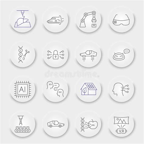 Future Technology Line Icon Set Stock Vector Illustration Of Icon