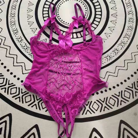 Bowknot Open Crotch Floral Lace Crotchless Teddies