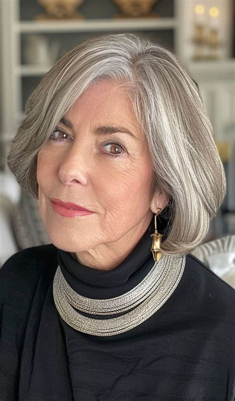 30 Hairstyles For Women Over 60 Medium Length Silver Bob