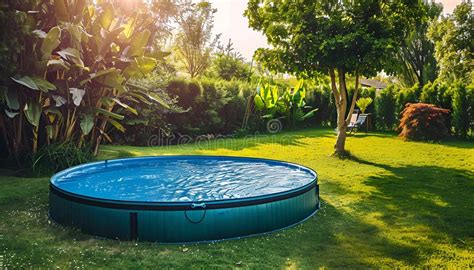 Above Ground Swimming Pool On Grass In Backyard Stock Image Image Of Outdoor Spring 352616131