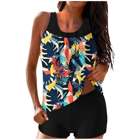 Qucoqpe Tankini Swimsuits For Women Loose Fit Floral Print Two Piece