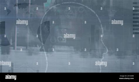 Image Of Statistical Data Processing And Human Head Over Time Lapse Of People Walking On Street